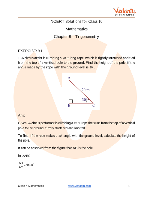 NCERT Solutions for Class 10 Maths Chapter 9 Exercise 9.1 Updated for ...
