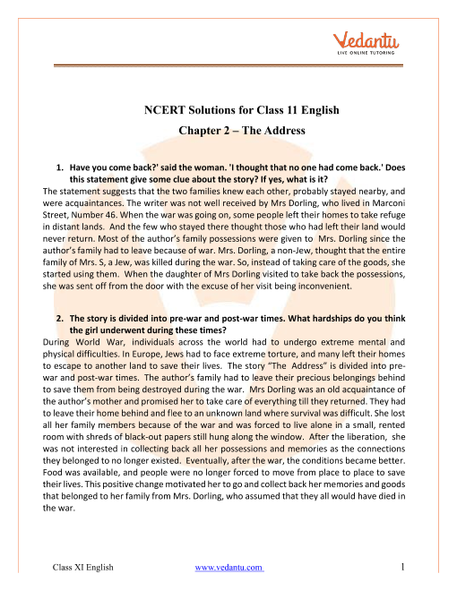 The Address Chapter 2 NCERT Solutions CBSE Class 11 English Snapshot The Address Chapter 2 NCERT Solutions CBSE Class 11 English Snapshot