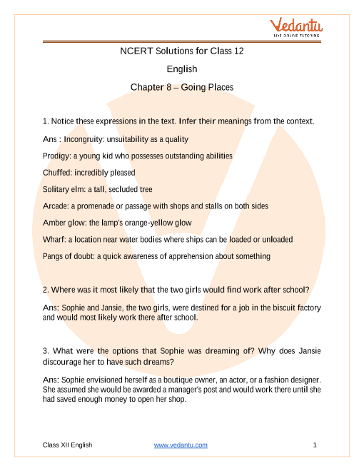 Class 12 English Flamingo Chapter 8 Going Places - NCERT Solutions