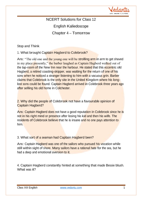 NCERT Solutions for Class 12 English Kaliedoscope Chapter 4 Tomorrow ...