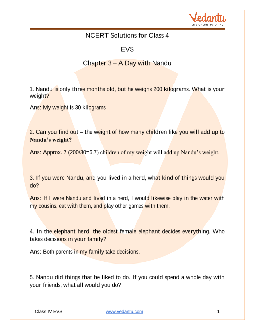 NCERT Solutions for Class 4 EVS Chapter 3 A Day With Nandu