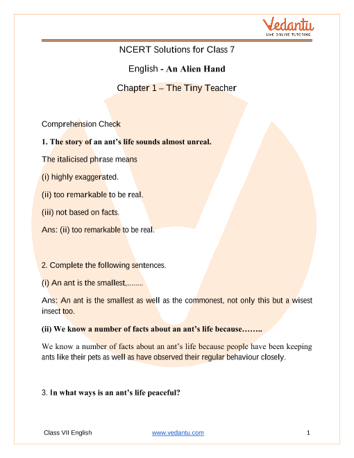 NCERT Solutions for Class 7 English The Alien Hand Bringing Up Kari