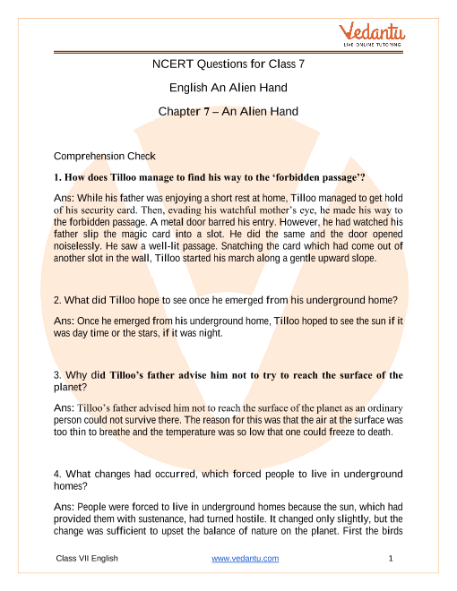 NCERT Solutions for Class 7 English An Alien Hand Chapter 7 - Chandni
