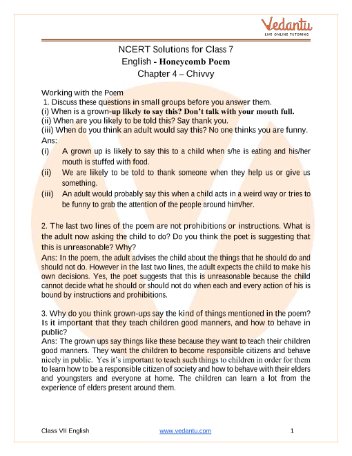 NCERT Solutions For Class 7 English Honeycomb Chapter 4 Poem Chivvy