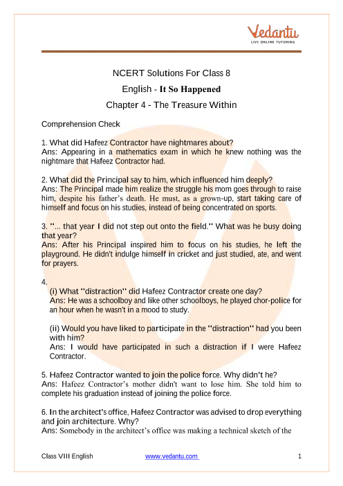 NCERT Solutions for Class 8 English It So Happened Chapter 4 - The ...