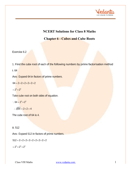 NCERT Solutions for Class 8 Maths Chapter 7 Cubes and Cube Roots (EX 7. ...