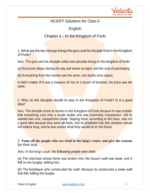 NCERT Solutions For Class 9 English Moments Chapter 4 In The Kingdom Of NCERT Solutions For Class 9 English Moments Chapter 4 In The Kingdom Of