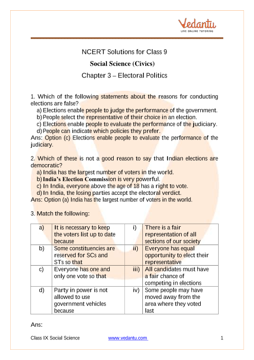 NCERT Solutions for Class 9 Social Science Democratic Politics-I ...