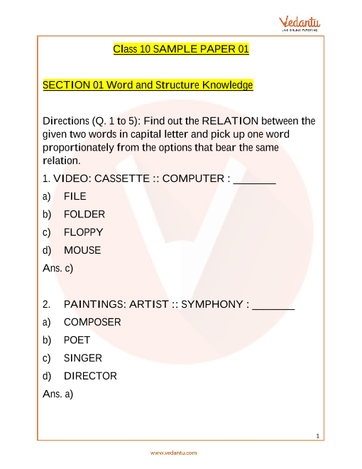 IEO English Olympiad Sample Papers For Class 10 With Solutions IEO English Olympiad Sample Papers For Class 10 With Solutions