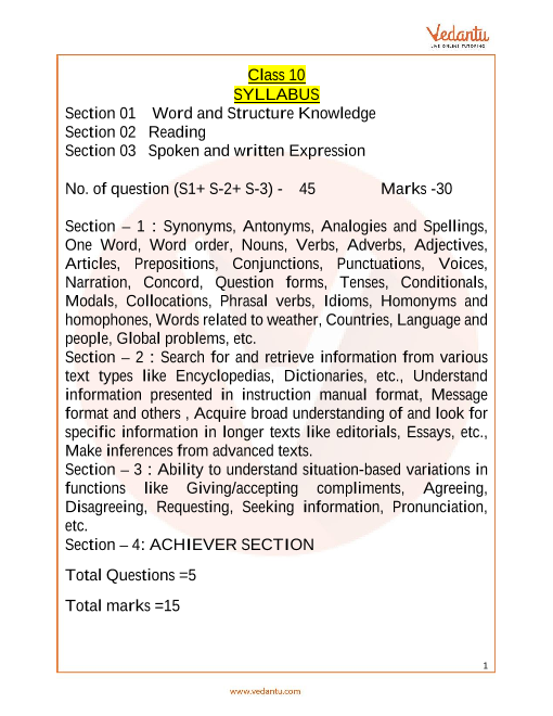 IEO English Olympiad Class 10 Syllabus 2022 23