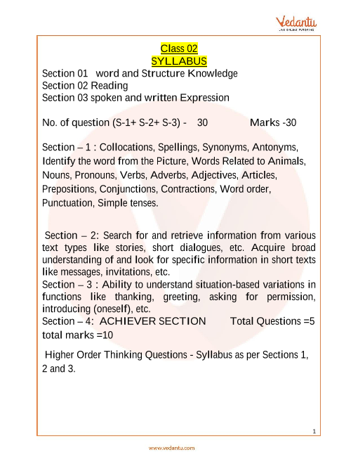 IEO English Olympiad Class 2 Syllabus 2022 23 IEO English Olympiad Class 2 Syllabus 2022 23