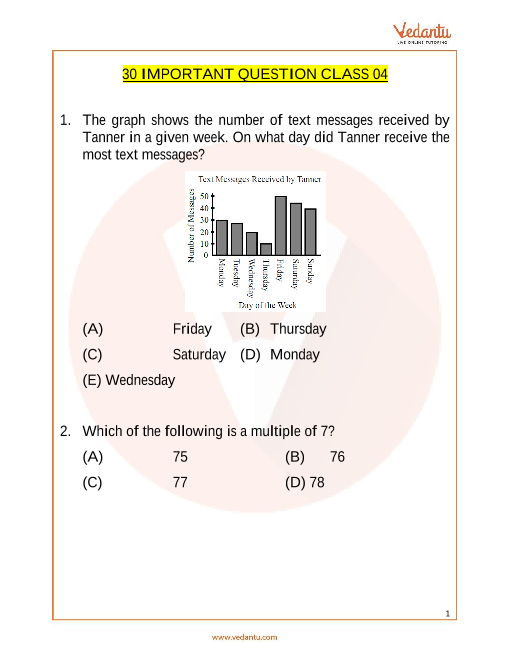 IMO Maths Important Questions For Class 4 IMO Maths Important Questions For Class 4