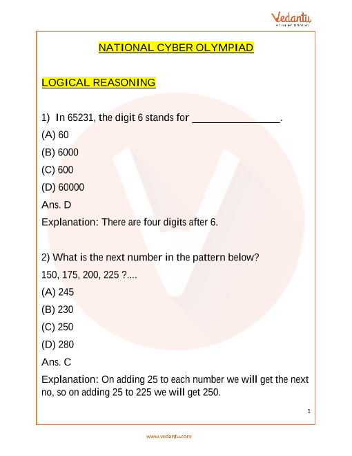 NCO Olympiad Sample Paper 1 For Class 5 With Solutions NCO Olympiad Sample Paper 1 For Class 5 With Solutions