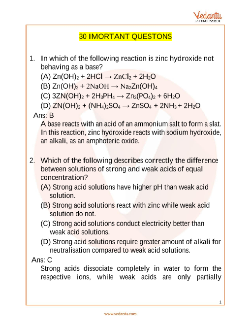 Important Questions Class 10 Science Chemical Reactions Amp Reactions Important Questions Class 10 Science Chemical Reactions Amp Reactions