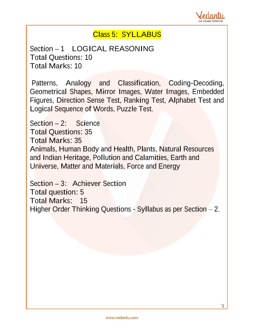 NSO Science Olympiad Class 5 Syllabus NSO Science Olympiad Class 5 Syllabus