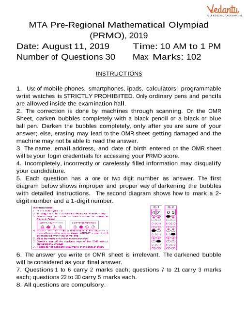 Pre RMO Previous Year Question Paper 2019 (11th Aug)