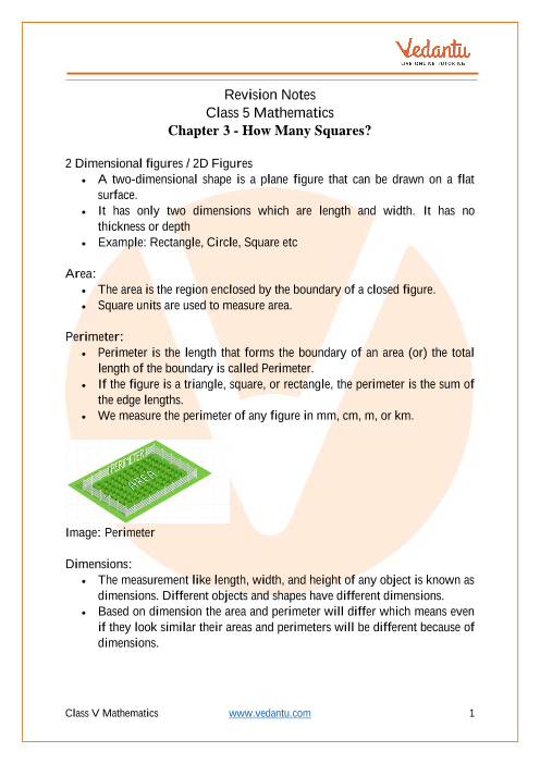 How Many Squares Class 5 Notes CBSE Maths Chapter 3 [PDF]