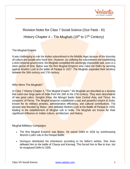The Mughal Empire Class 7 Notes CBSE History Chapter 4 [PDF]