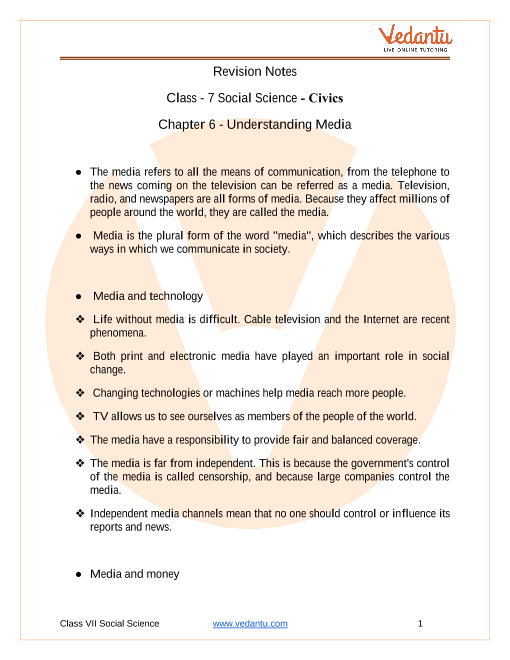 Understanding Media Class 7 Notes CBSE Political Science Chapter 6 PDF 