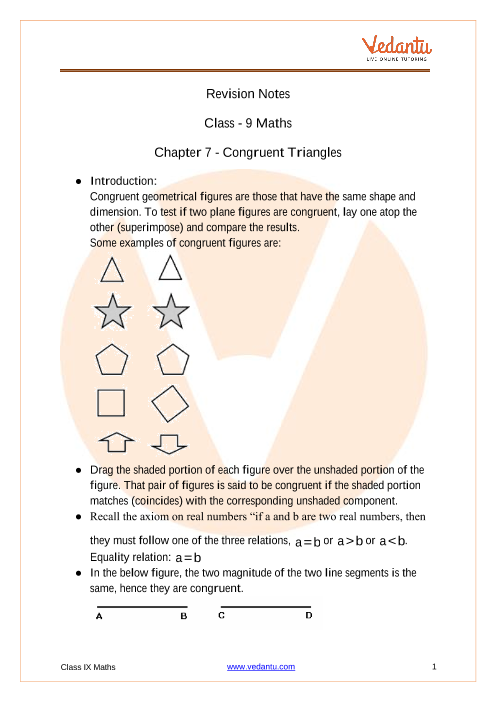Revision Notes on CBSE Class 9 Maths Chapter 7 - Triangles [Free PDF ...