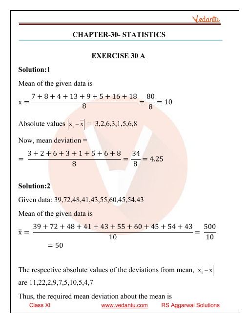 RS Aggarwal Class 11 Solutions Chapter 30 Statistics RS Aggarwal Class 11 Solutions Chapter 30 Statistics