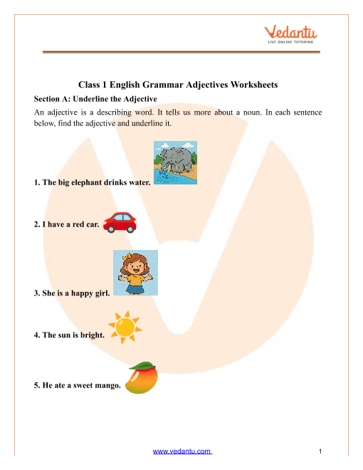 Adjective Worksheets For Grade 1