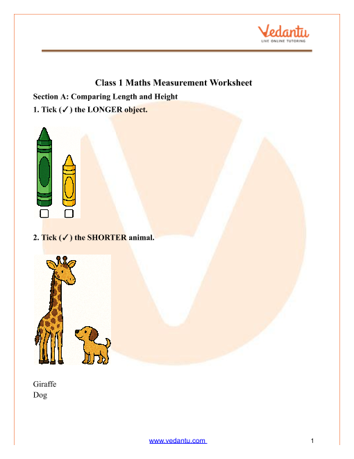 Grade 1 Math Worksheets Measurement Shortest To Longest | Worksheet