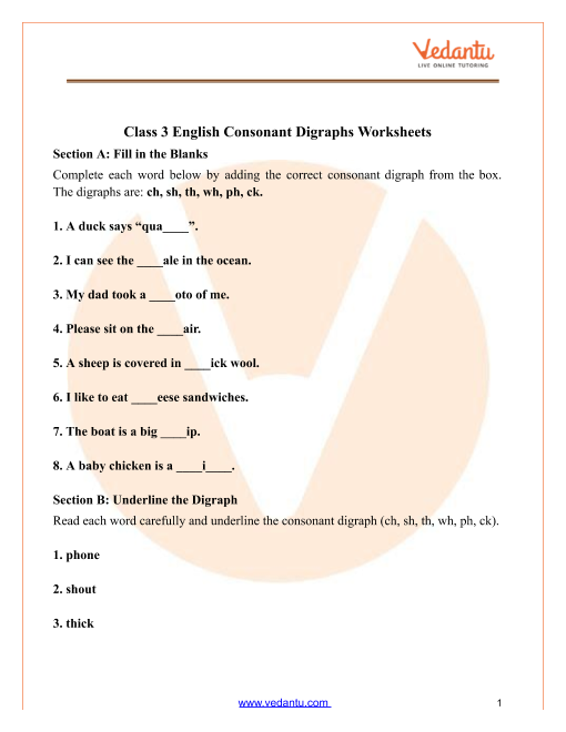 Vowel Digraphs Worksheets For Grade 3