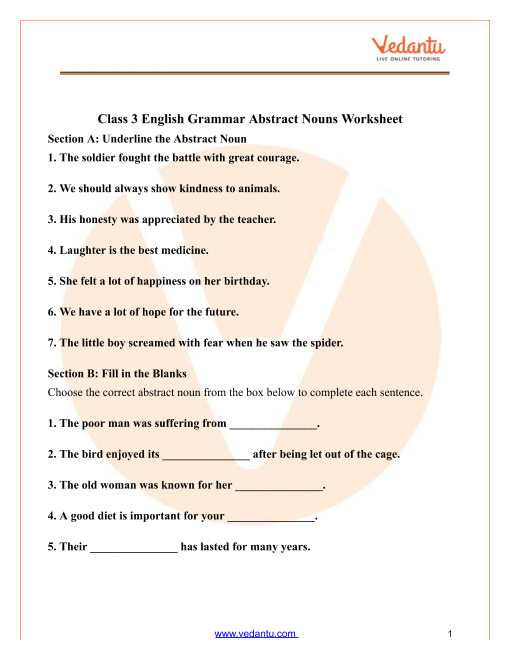 Abstract Noun Pictures Worksheet