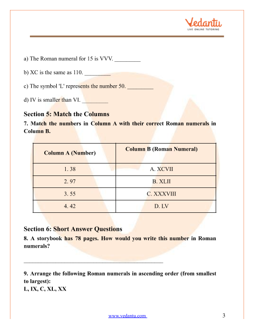 Math Worksheets For Grade 4 Roman Numerals