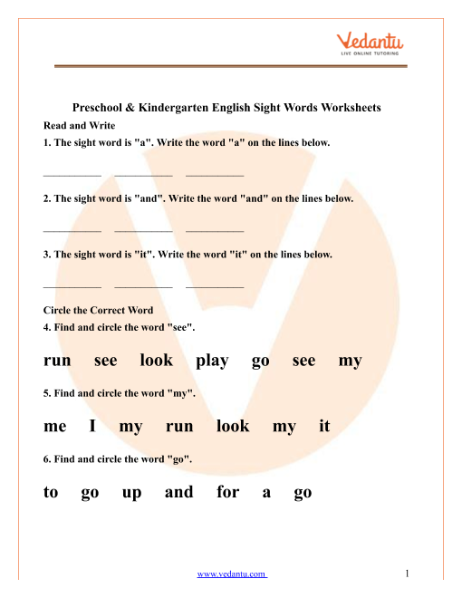 Sight Word Worksheets Preschool