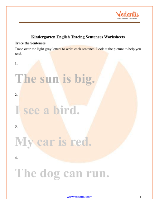 Sentence Tracing Worksheets For Kindergarten