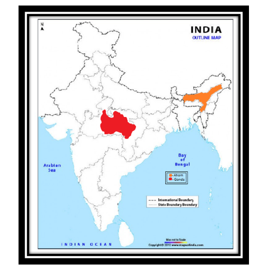 Mark ahoms and gonds on outline map of India