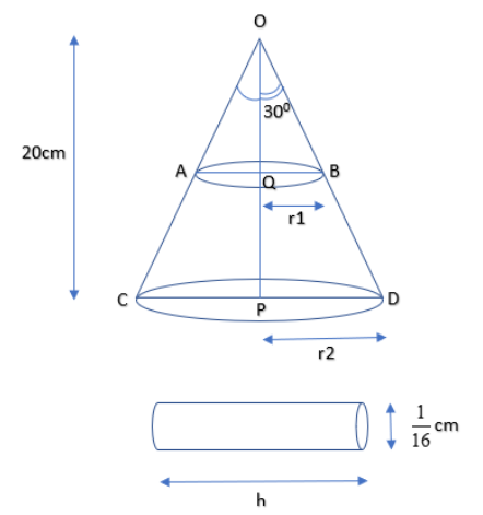 A solid metallic right circular cone 20cm high with vertical angle ${60 ...