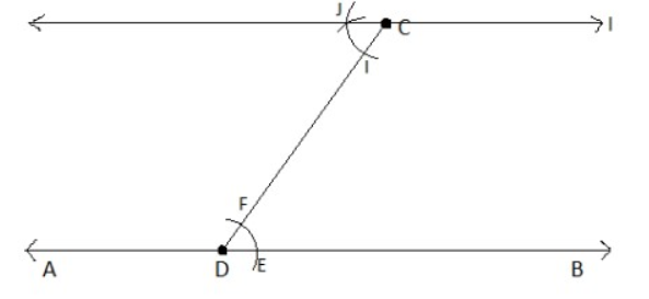 Draw a line, say AB take a point c outside it. Through C, draw a line ...