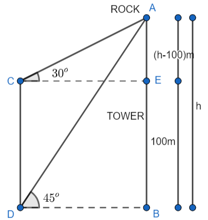 The angle of elevation of the top of a rock from the class 10 maths CBSE