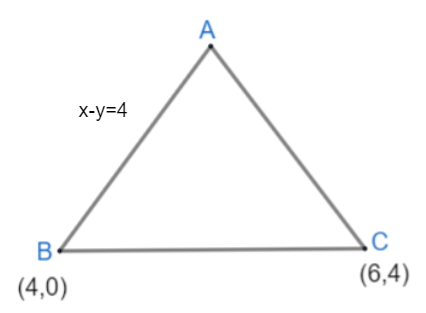 $\\Delta ABC$ is an isosceles triangle, equation of side AB= x-y=4 and ...