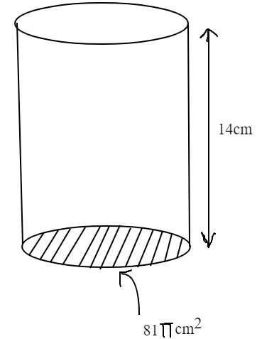 The area of the base of a right circular cylinder is $81\\pi {\\text{c ...