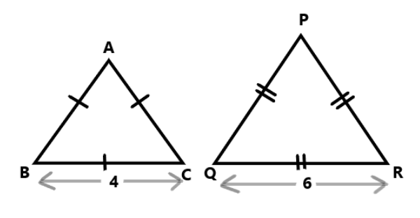 Two equilateral triangles with sides \\[4\\,cm\\] and \\[6\\,cm\\] are ...