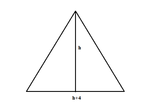 The base of a triangle is $4$ cm greater than the height. The area is ...