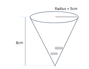A vessel is in the form of an inverted cone. Its height is 8cm and the ...