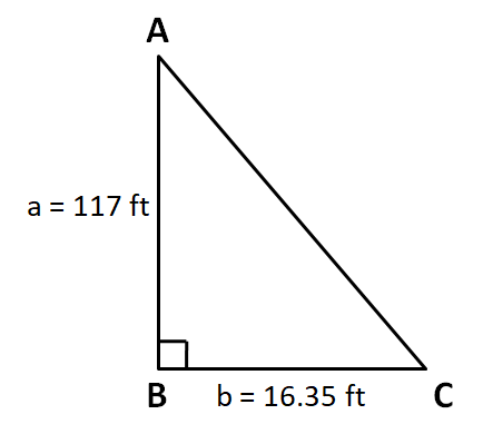 How do you solve the right triangle $a=117ft$, $b=16.35ft$?