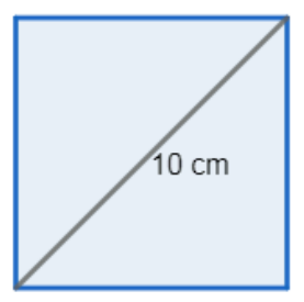 A square whose diagonal is 10 cm long has an area equal to(a) 28 ${cm ...