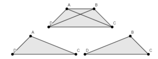 Prove that the base angles of an isosceles trapezium are equal.