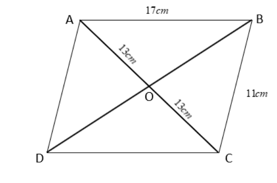 Adjacent sides of a parallelogram are \\[11cm\\] and \\[17cm\\] . If ...