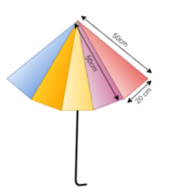 An umbrella is made by stitching 10 triangular pieces of cloth of 5 ...