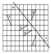 The diagram is drawn on a square grid. Of the triangles marked P, Q, R ...