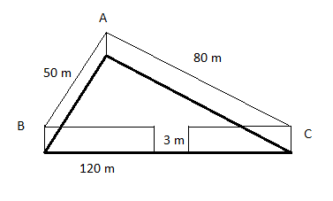 A triangular field has sides 120m, 80m, and 50m. Find its area. Also ...