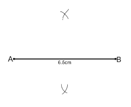 Draw a line segment AB = $ 6.5\\,cm $ Draw its perpendicular bisector.