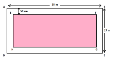 A banquet hall is 25 m long and 17 m broad. A carpet is laid inside the ...